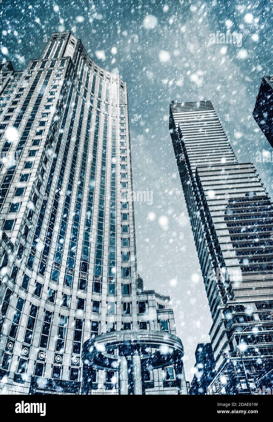 New York City. Winter concept. Falling snow in NYC. Winter Manhattan in ...
