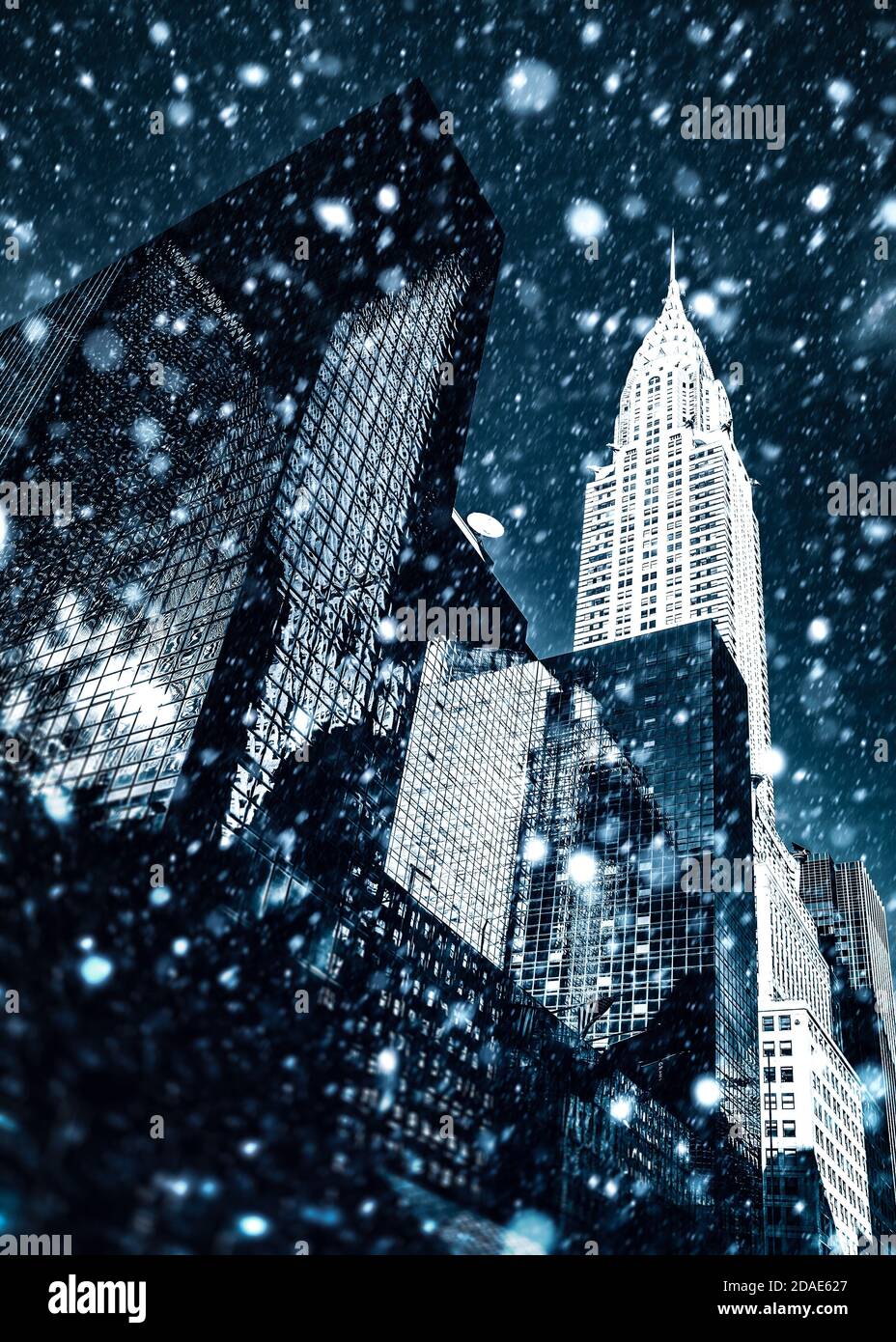 New York City. Winter concept. Falling snow in NYC. Winter Manhattan in ...