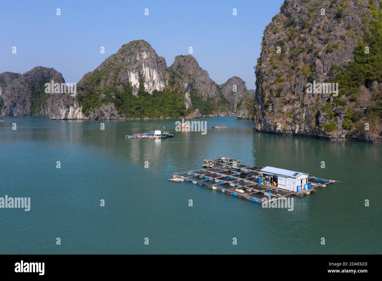 Aerial view of Floating fishing village in Lan Ha Bay, Vietnam. UNESCO ...