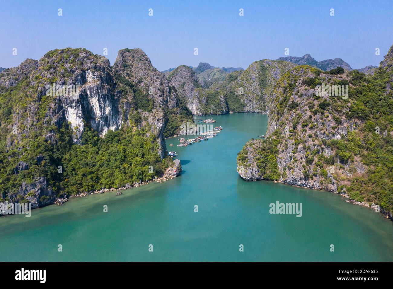 Aerial view of Floating fishing village in Lan Ha Bay, Vietnam. UNESCO ...