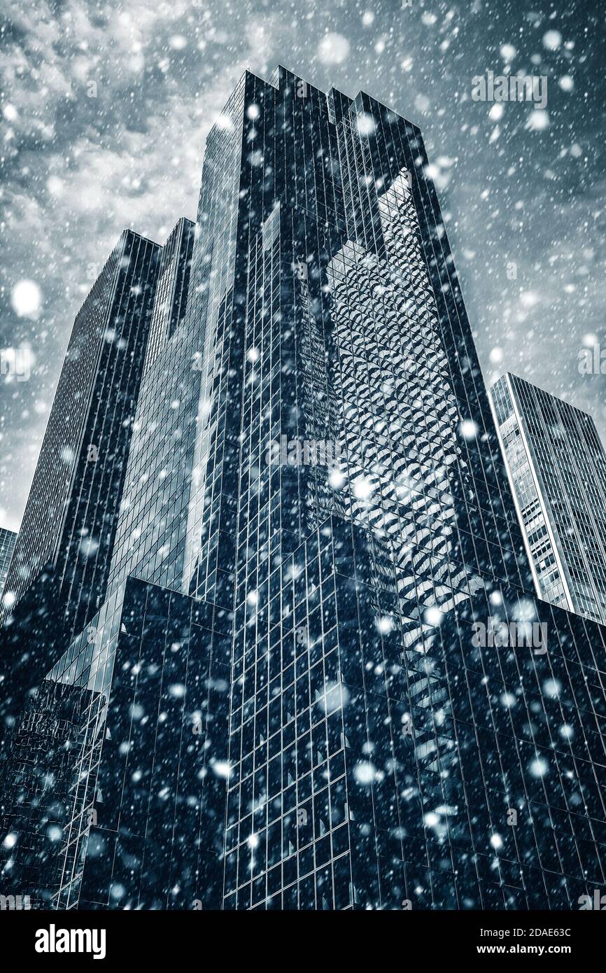 New York City. Winter concept. Falling snow in NYC. Winter Manhattan in ...
