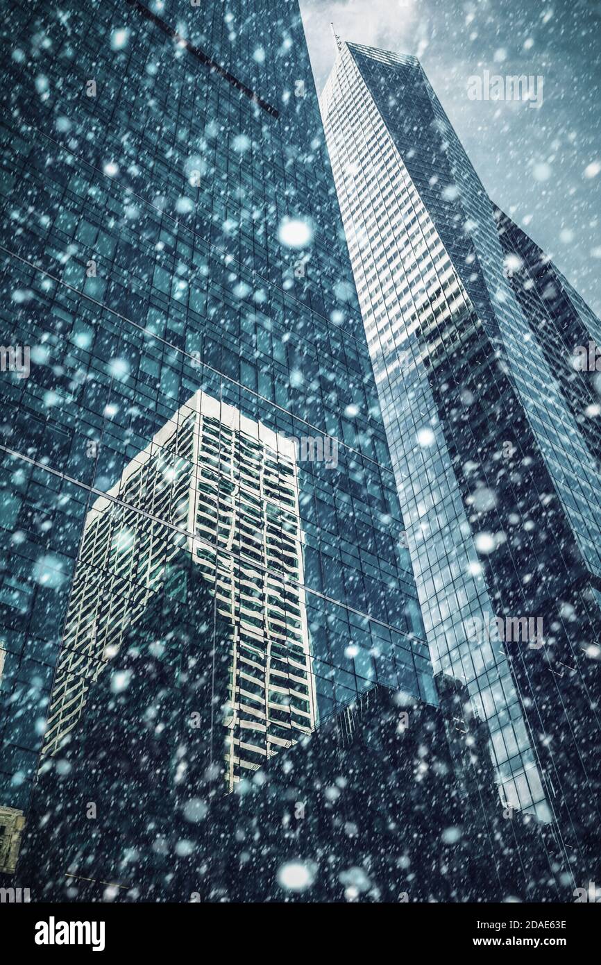 New York City. Winter concept. Falling snow in NYC. Winter Manhattan in ...