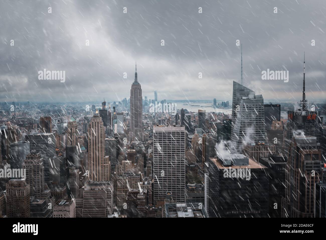 NEW YORK, USA - May 03, 2016: New York skyline on a cloudy rainy day ...