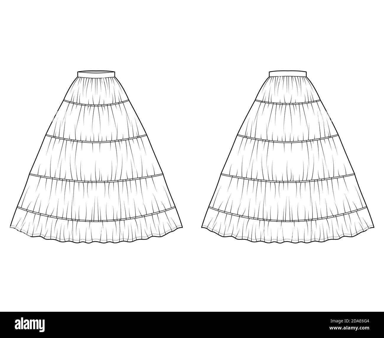 Skirt petticoat for gown technical fashion illustration with maxi floor ...