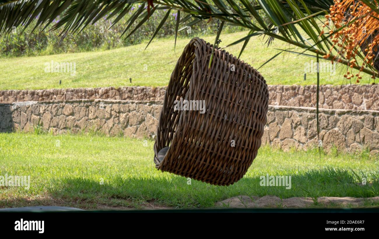 Woven basket as a swing in the shade of a tree Stock Photo - Alamy