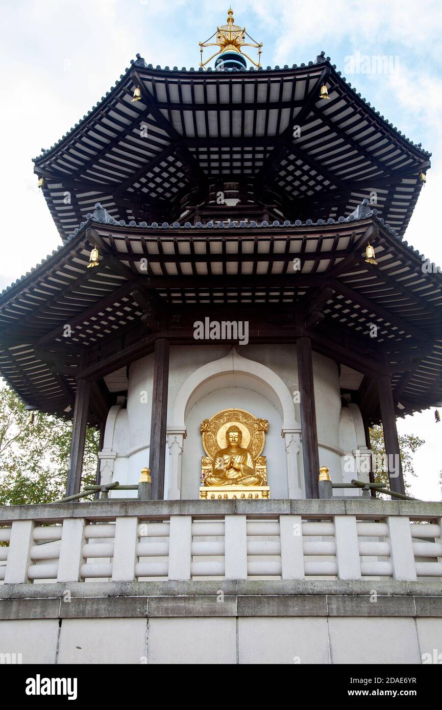 The London Peace Pagoda in Battersea Park in Autumn, London UK Stock ...