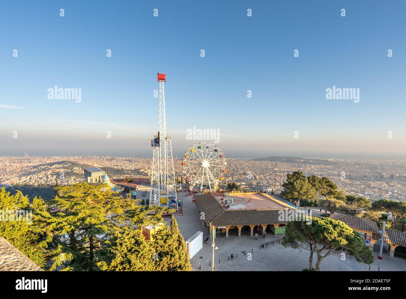 Mount tibidabo amusement park with Barcelona City view before sunset ...
