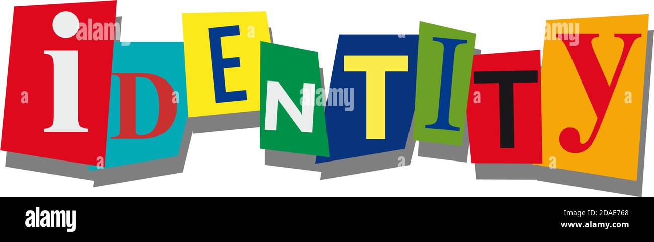 identity, word and text cut from paper, in flat design Stock Vector ...