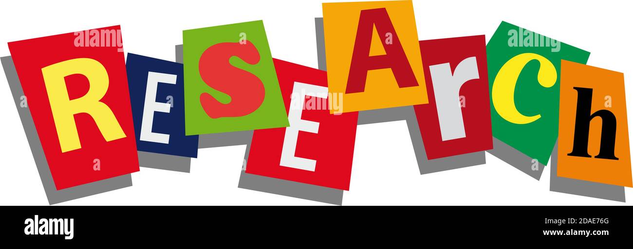 research, word and text cut from paper, in flat design Stock Vector ...