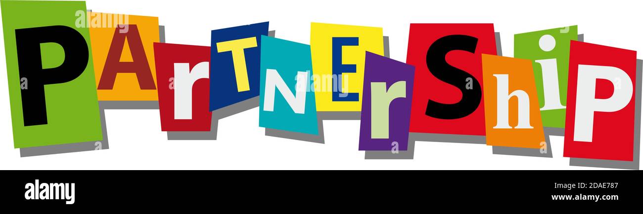 partnership, word and text cut from paper, in flat design Stock Vector ...