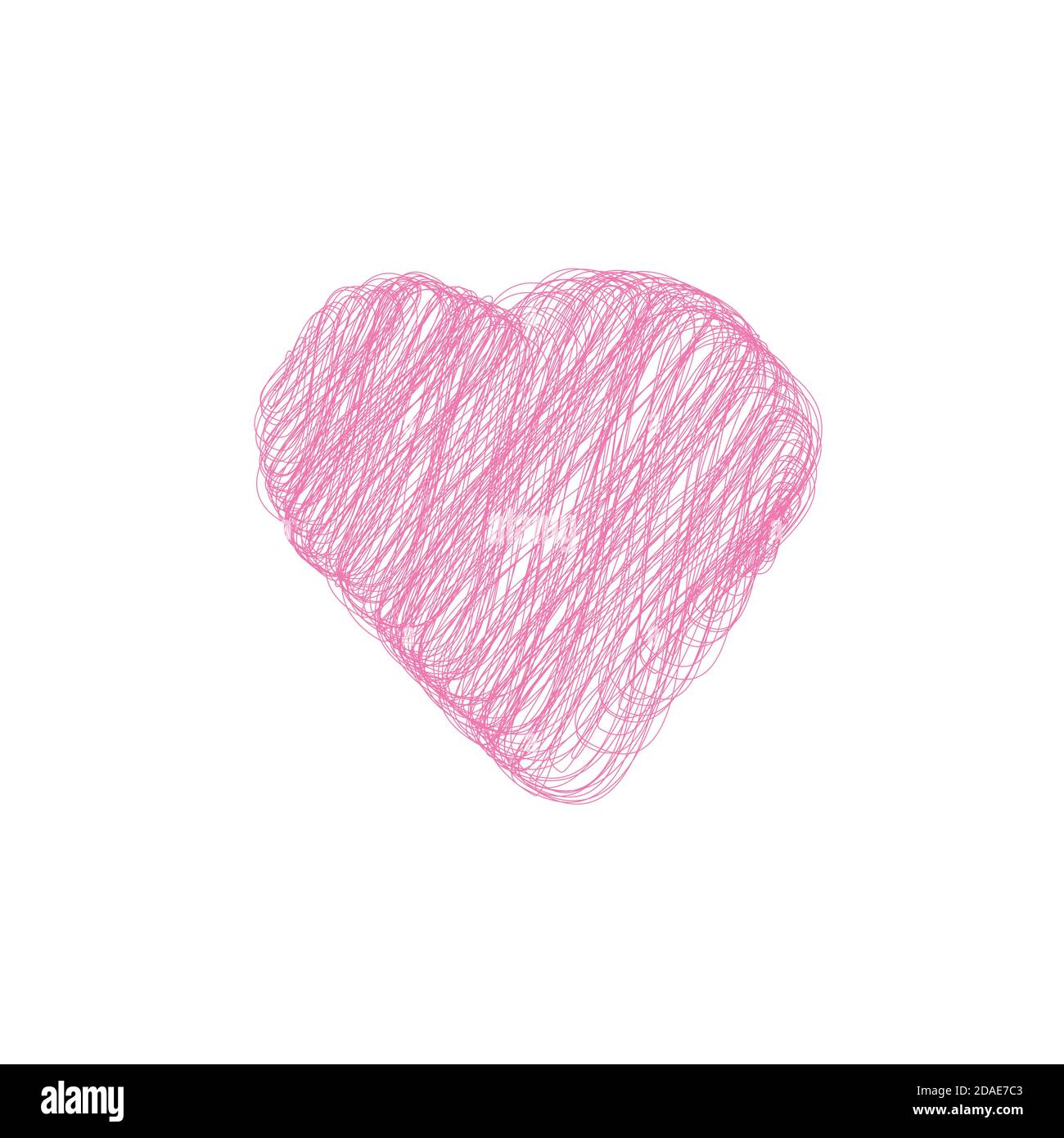 Valentine day hand drawn scribbled pink heart on white background ...