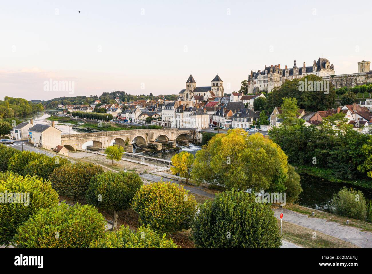 Aerial view of Saint-aignan-sur-cher, old castel and river the Cher, in the loir-et-cher Stock ...