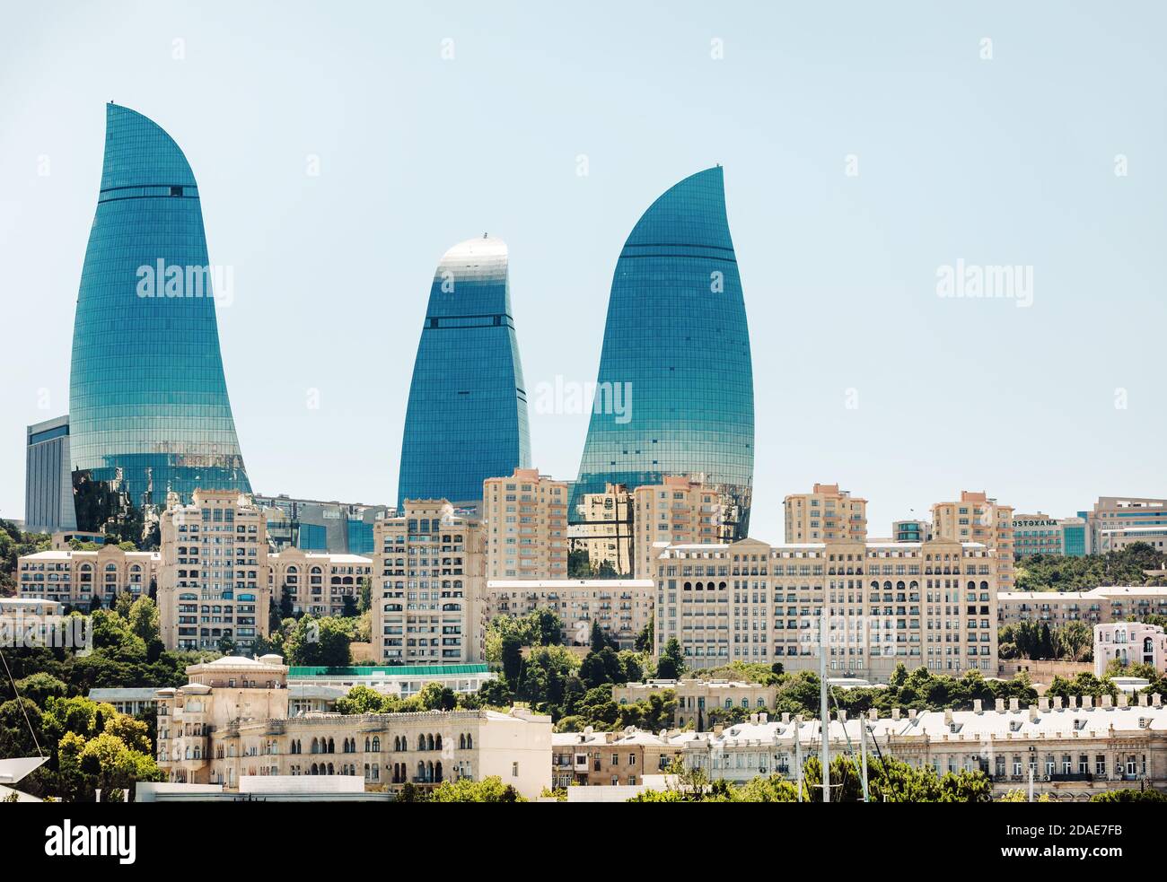 BAKU, AZERBAIJAN - Jul 14, 2016: Flame Towers is the tallest skyscraper ...