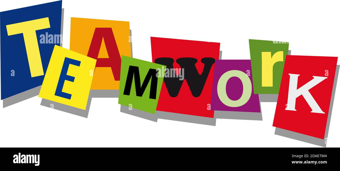 teamwork, word and text cut from paper, in flat design Stock Vector ...