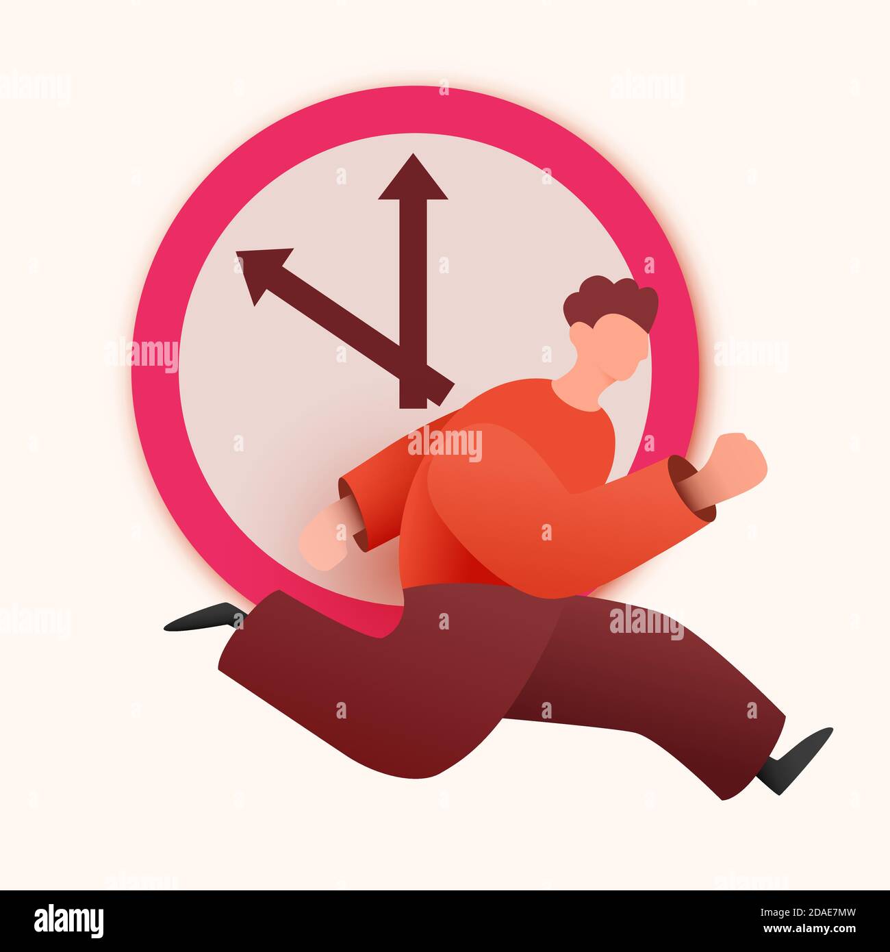 Running man with big clock. Late or deadline concept. Vector ...