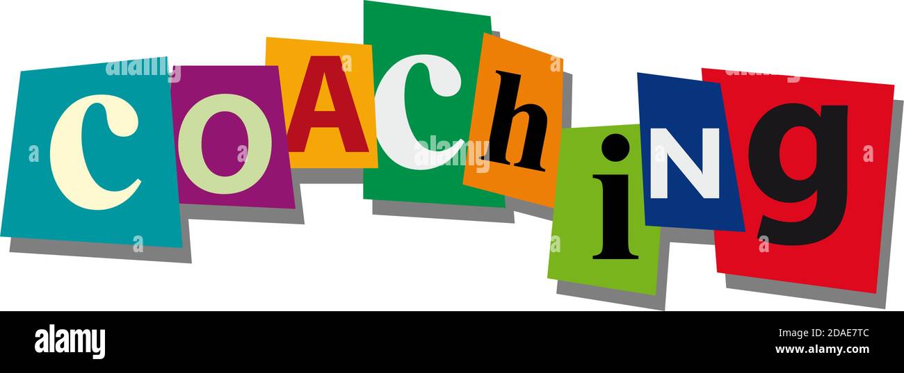 coaching, word and text cut from paper, in flat design Stock Vector ...