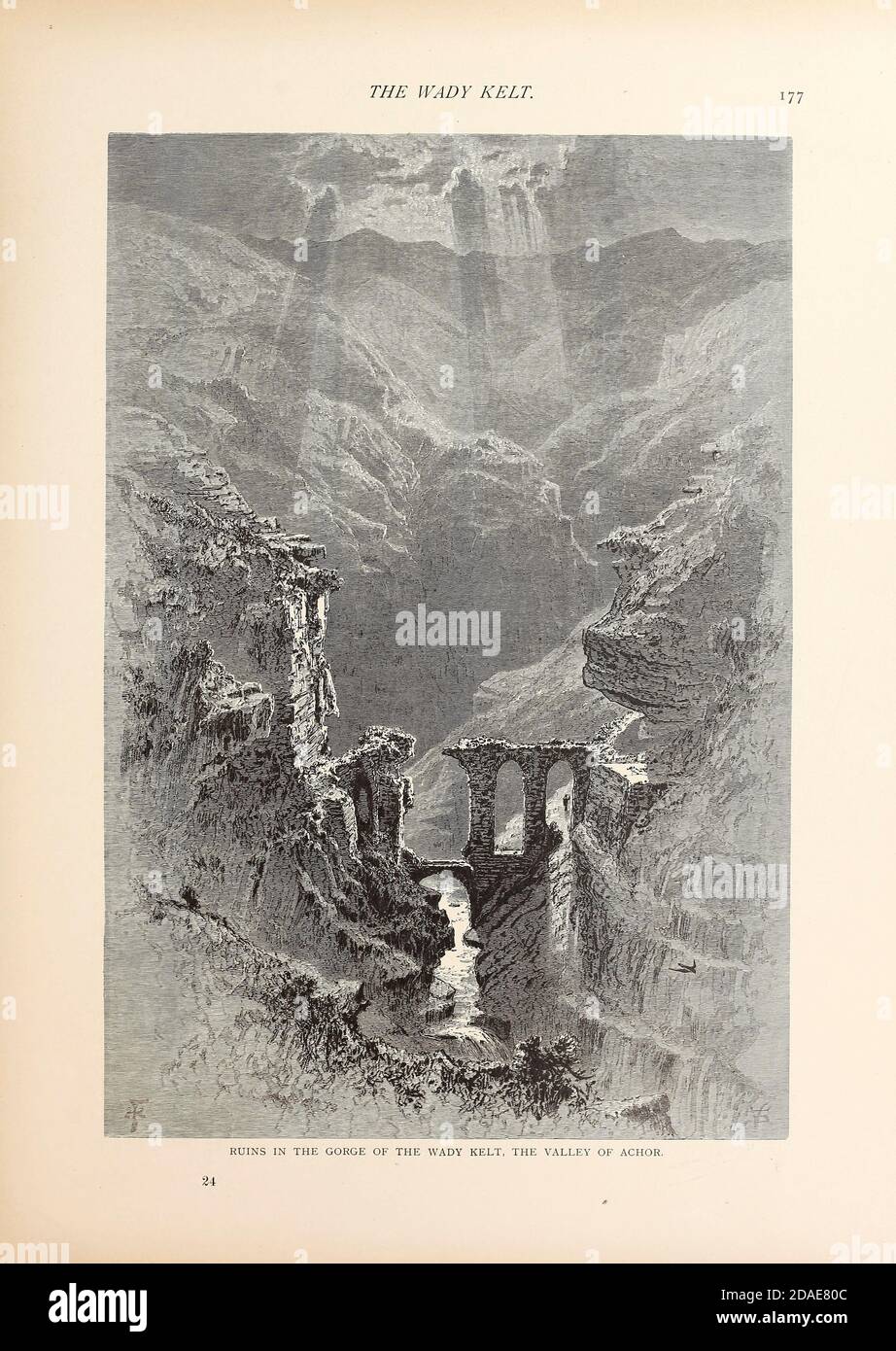 Ruins in the gorge of the Wady [Wadi] Kelt, the Valley of Achor from ...