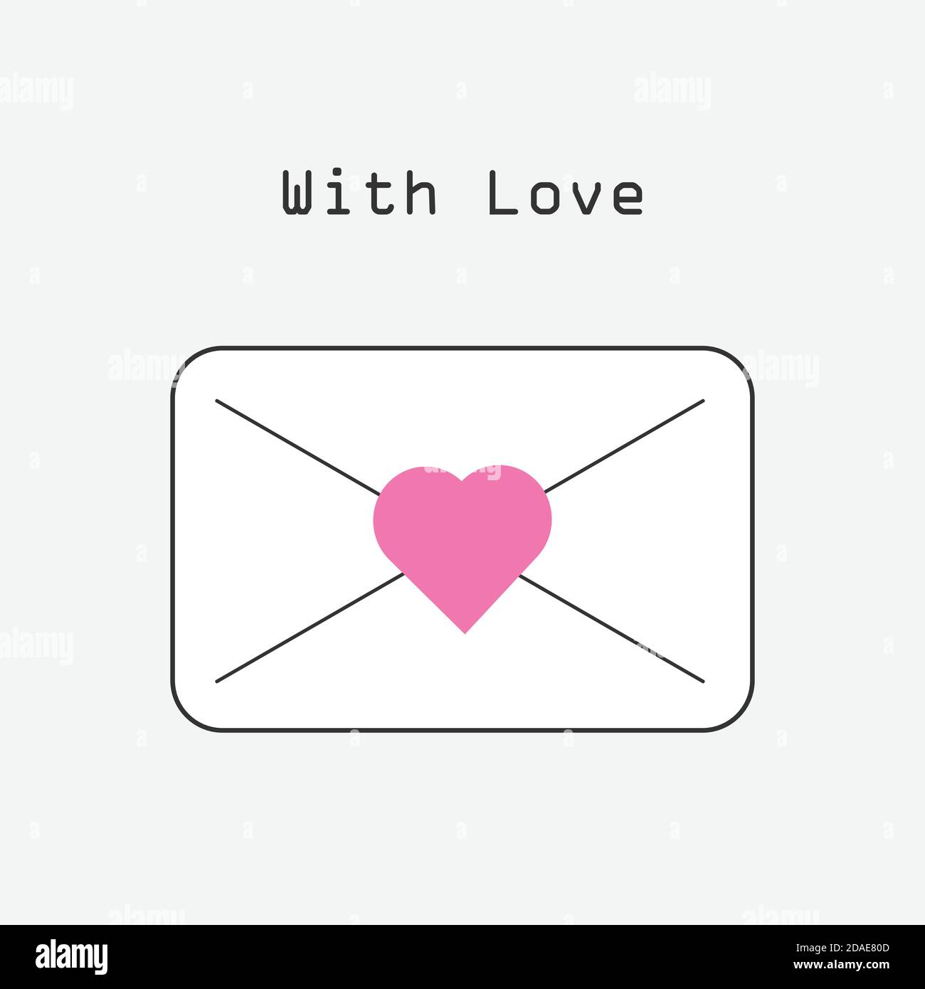 Valentine day letter with pink heart, simple design, vector ...