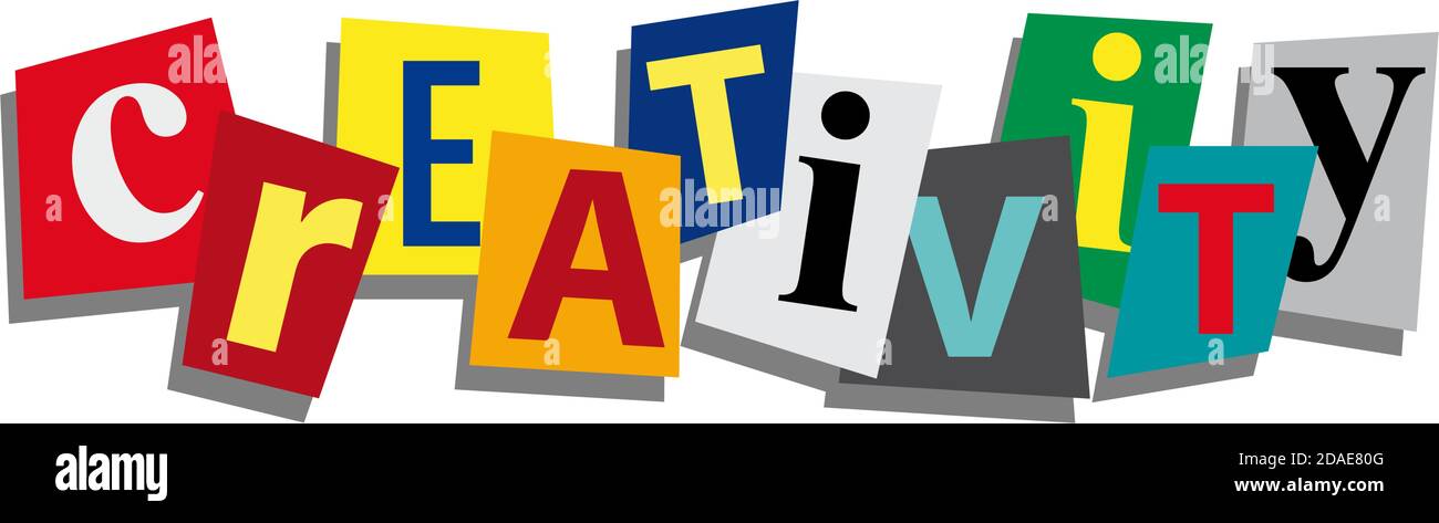 creativity, word and text cut from paper, in flat design Stock Vector ...