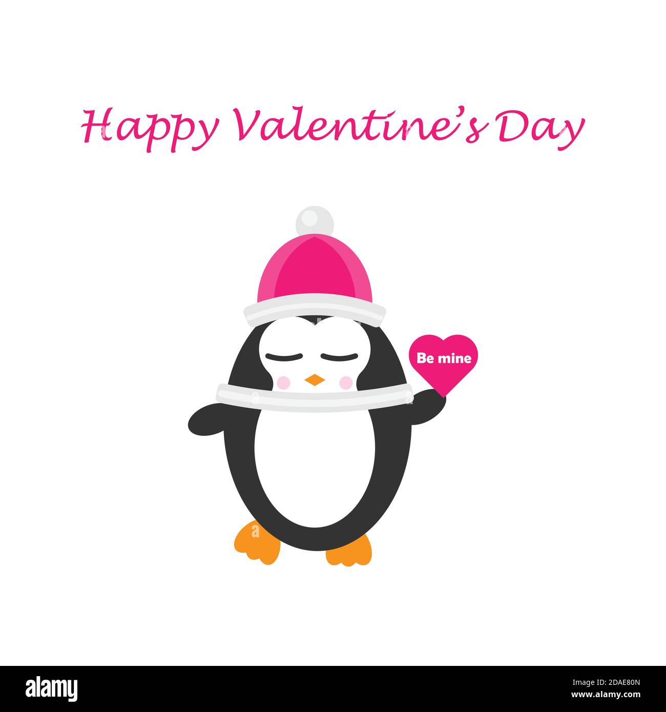Cute penguin with heart, happy valentine's day, be mine, flat design ...