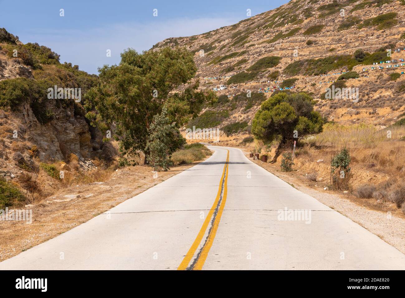 Scenic landscape view in Greek mountain, Ios Island, Cyclades ...