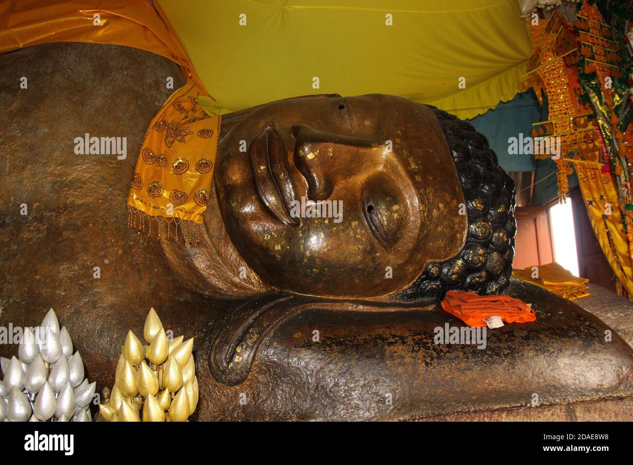 Golden Reclining Buddha reaching nirvana on Phnom Kulen Mountain in ...