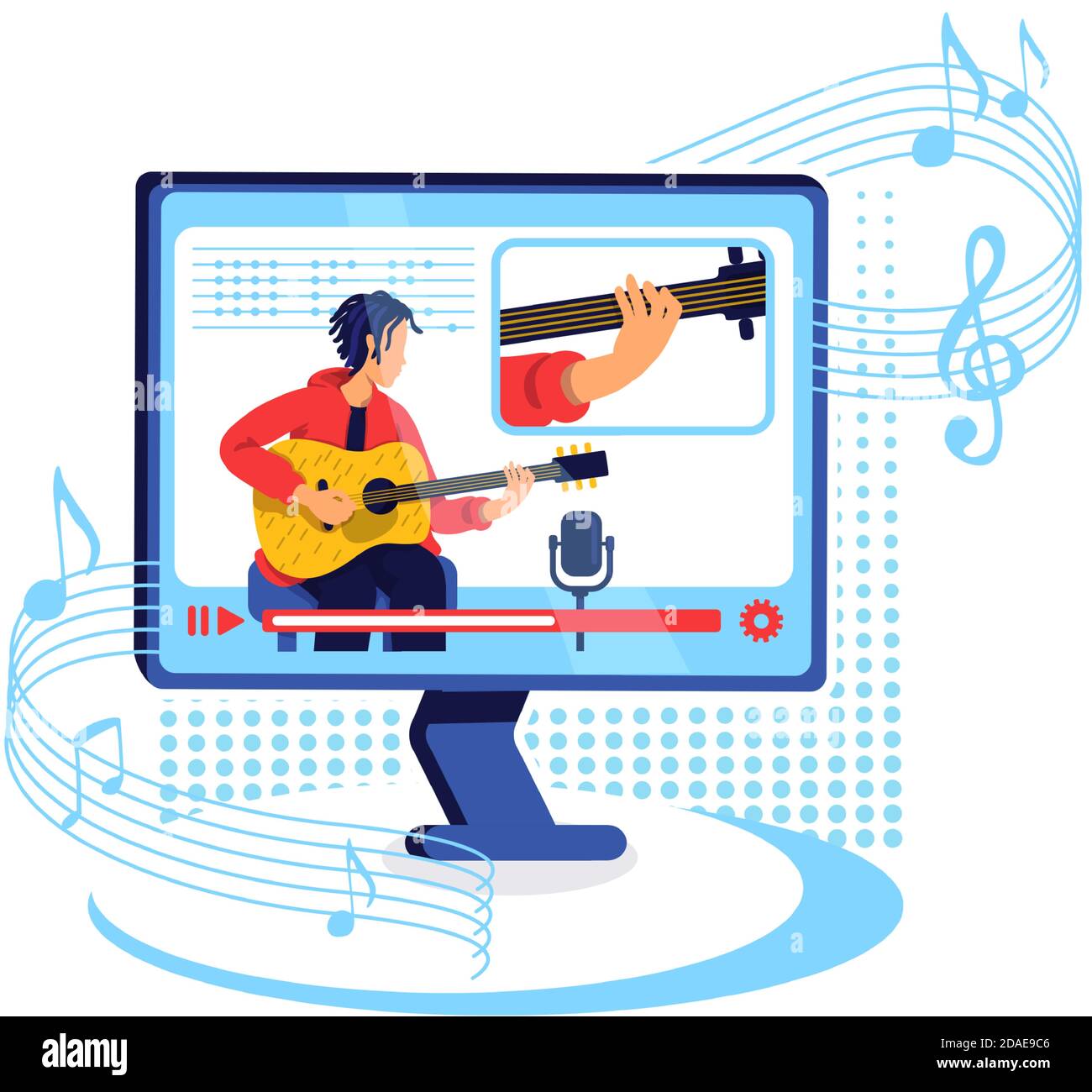 Internet guitar tutorial flat concept vector illustration Stock Vector ...