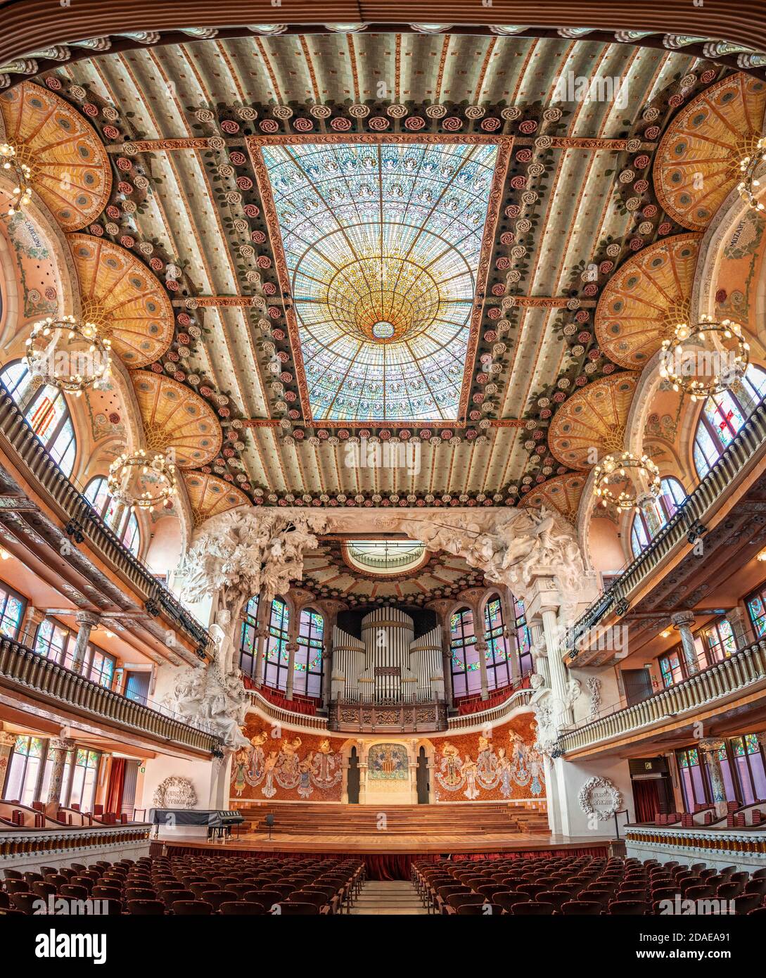 Barcelona, Spain - Feb 24, 2020: Sumptuous stained glass skylight in ...