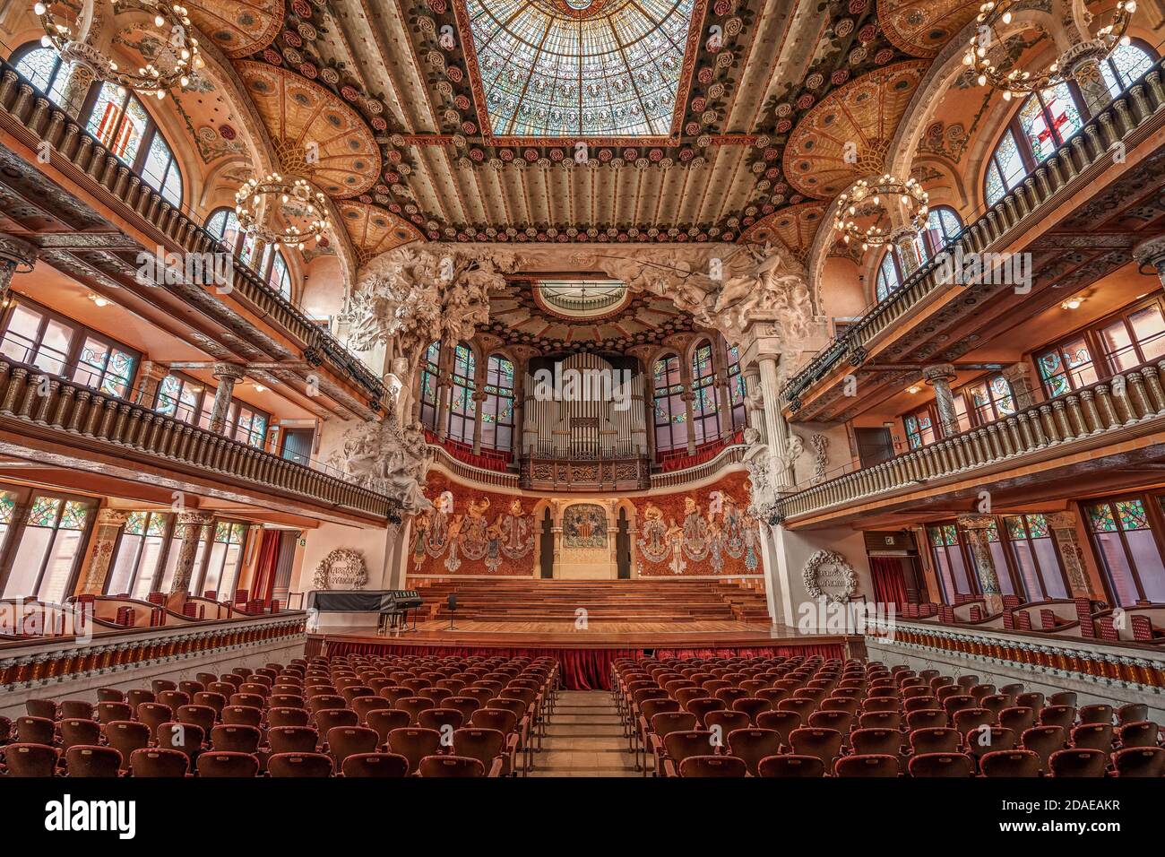 Barcelona, Spain - Feb 24, 2020: Sumptuous stage in Concert Hall in ...