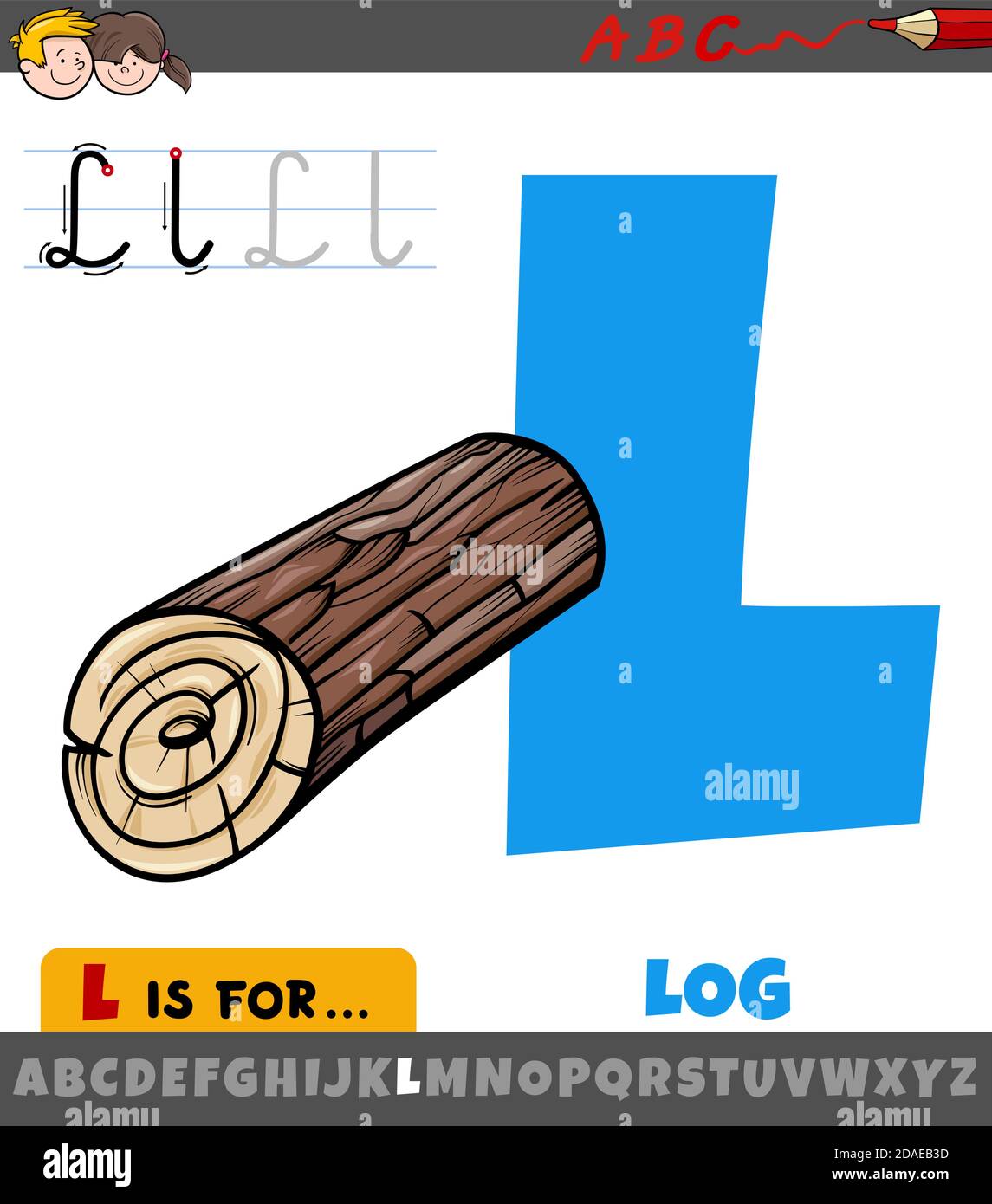 Educational cartoon illustration of letter L from alphabet with log for ...