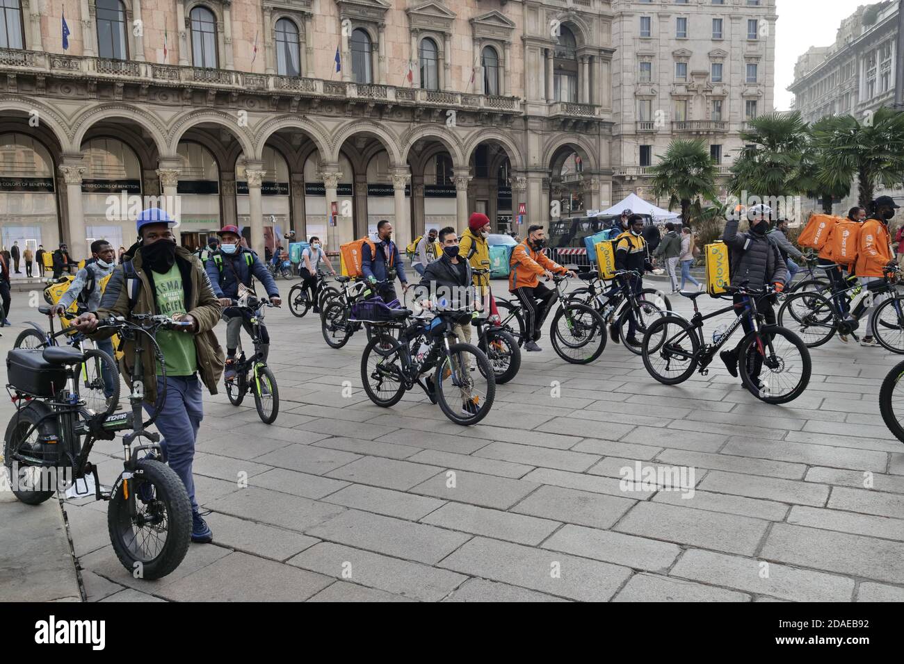 Milanese bicycle food delivery riders in Duomo square protest for the ...