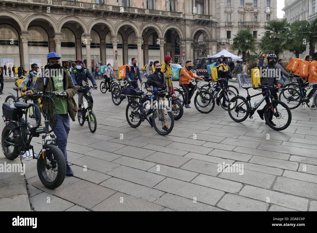 Milanese bicycle food delivery riders in Duomo square protest for the ...