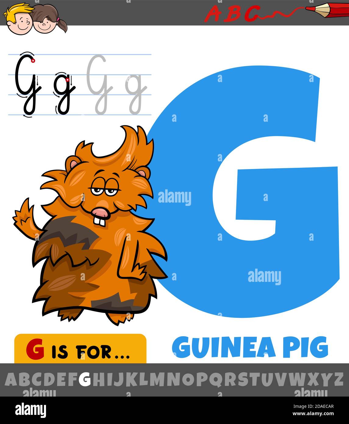 Educational cartoon illustration of letter G from alphabet with guinea ...