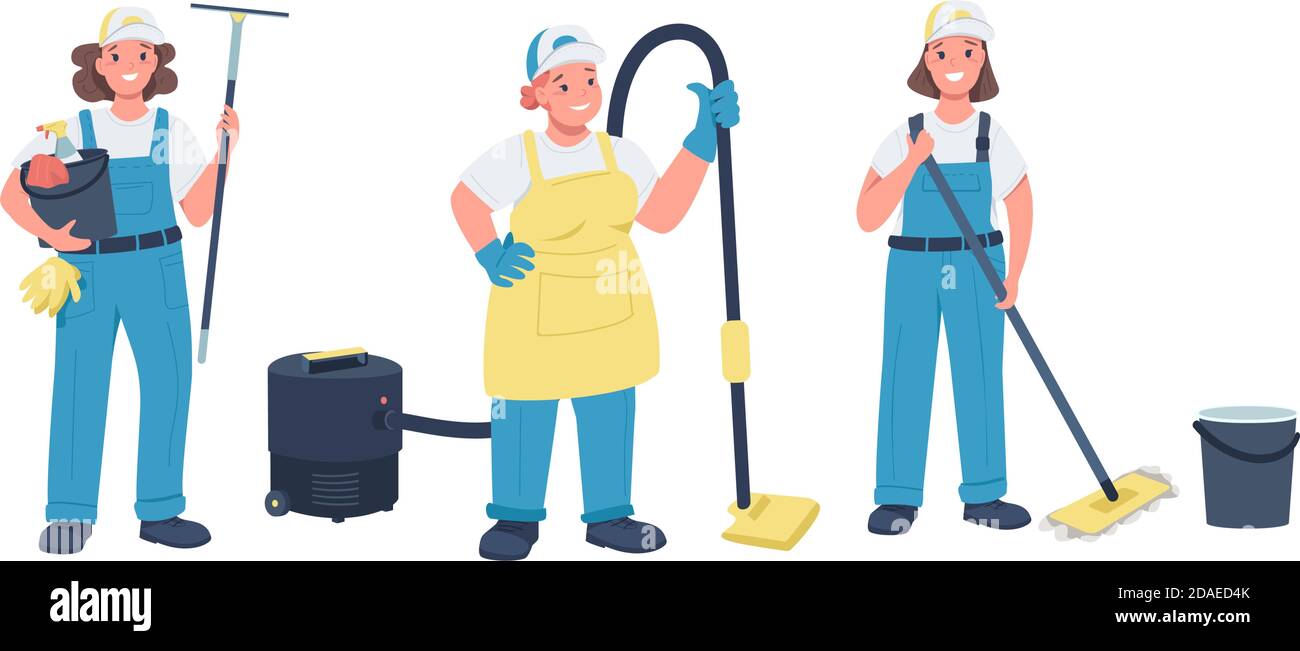 Cleaning ladies flat color vector detailed characters set Stock Vector ...