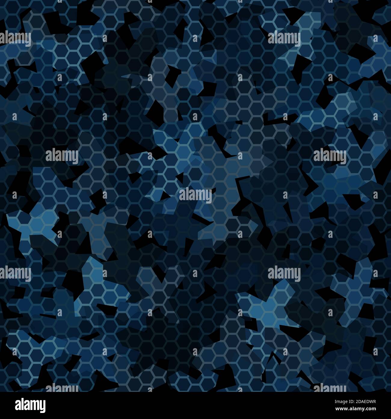 Dark blue night camouflage seamless pattern with hexagonal geometric ...