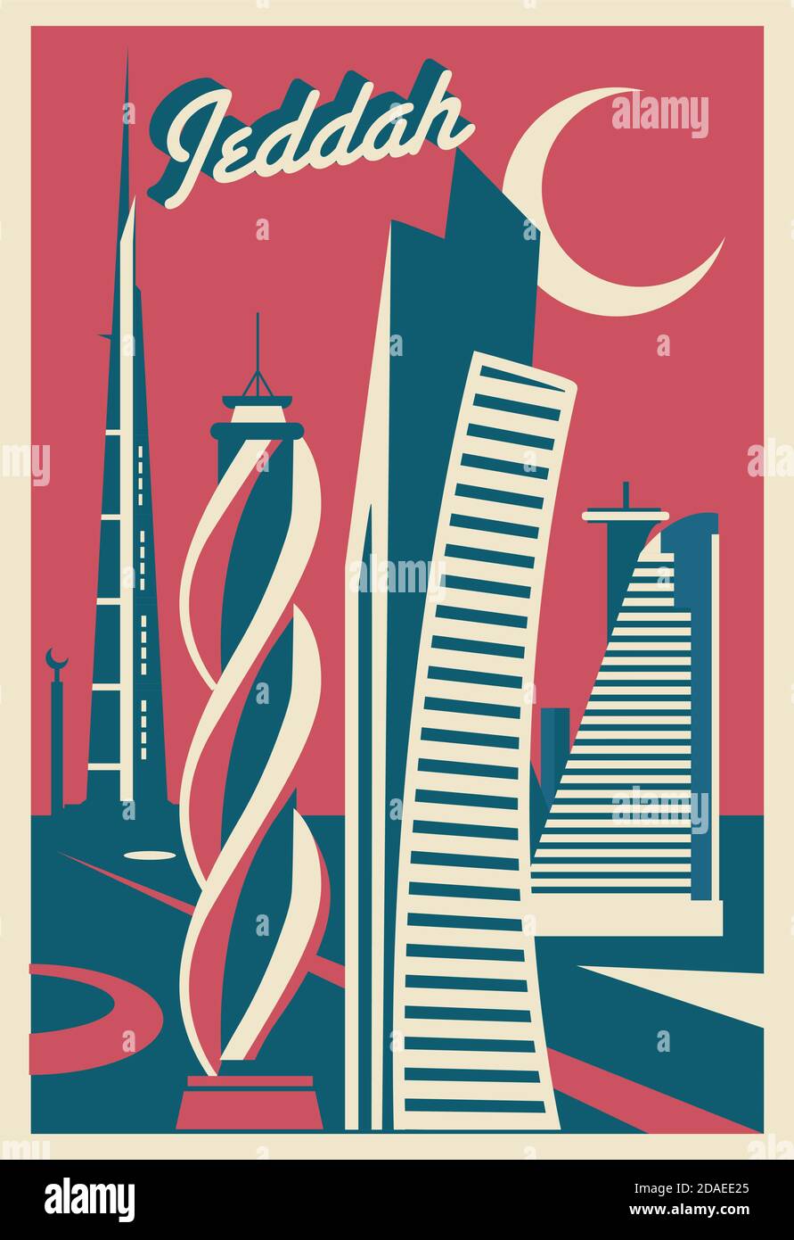 Jeddah Saudi Arabia skyline vector illustration Stock Vector Image ...