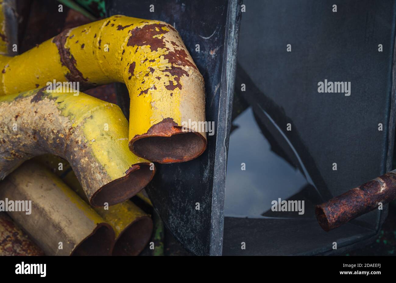 Old rusty scrap metal, close up view. Waste iron metals rusted. Shallow ...