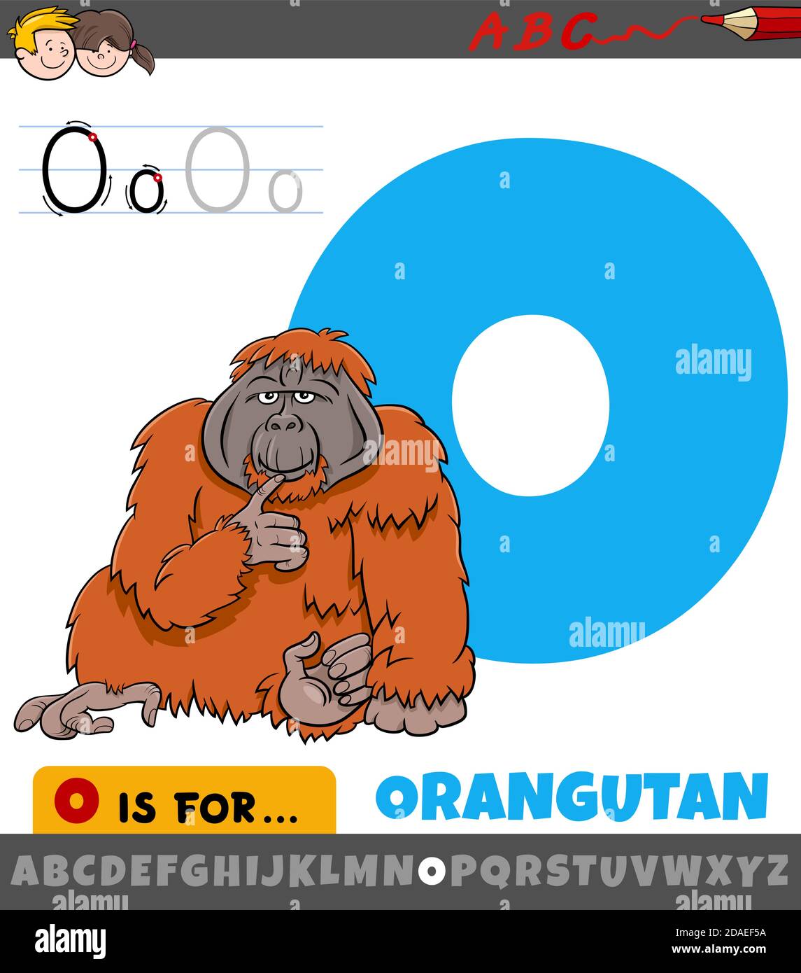 Educational cartoon illustration of letter O from alphabet with ...