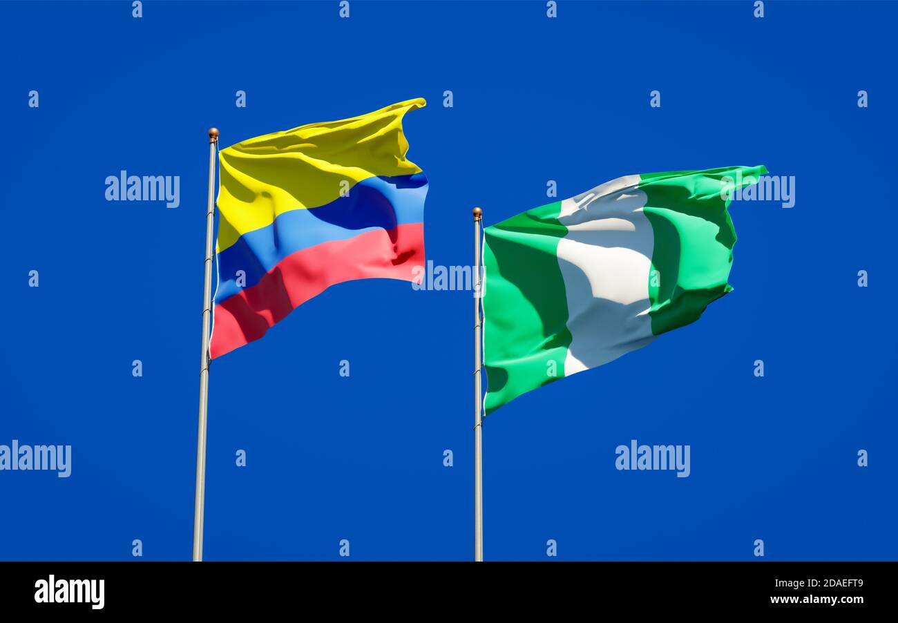 Beautiful national state flags of Nigeria and Colombia together at the ...
