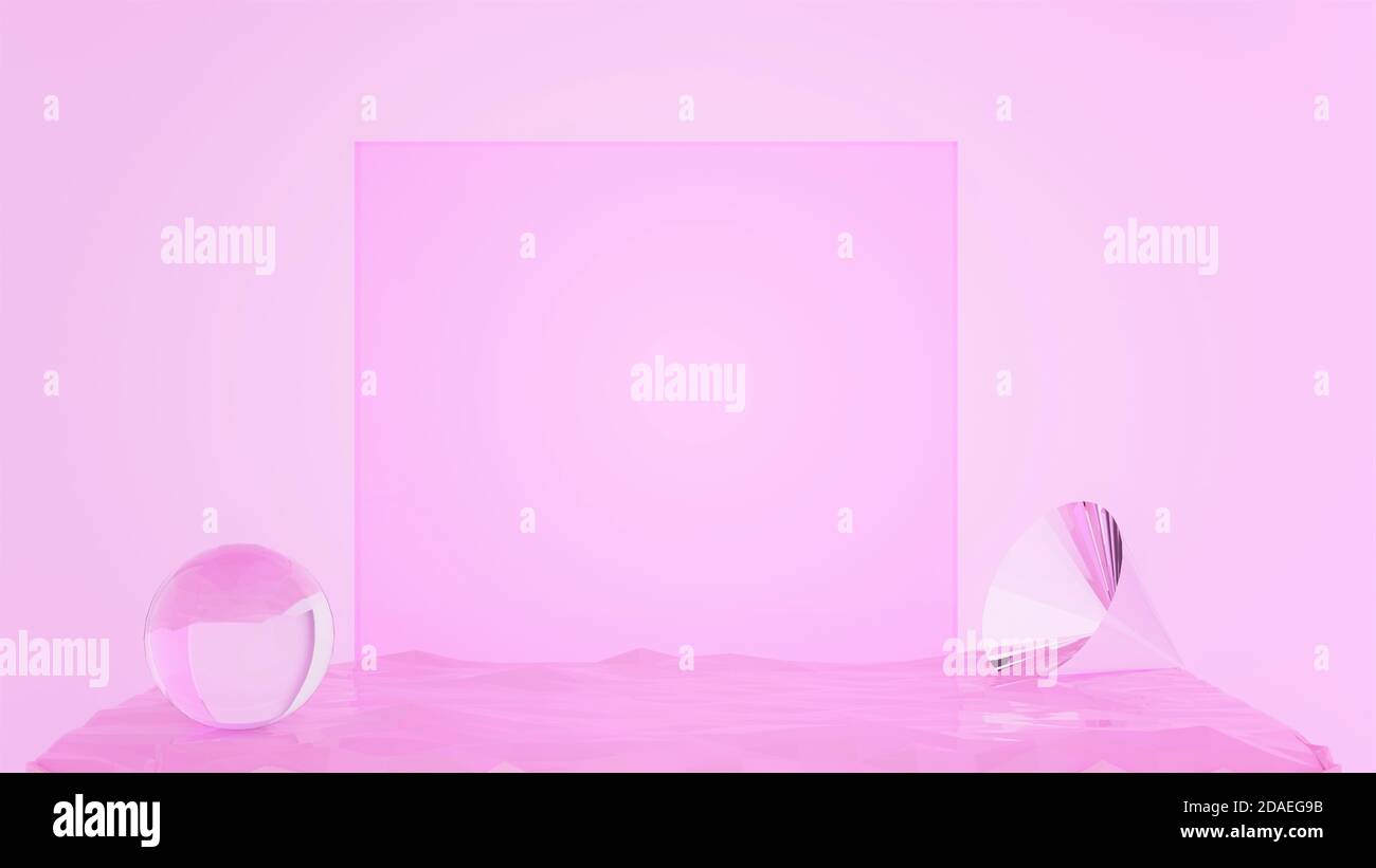 Background with a square frame and decorative translucent shapes to ...