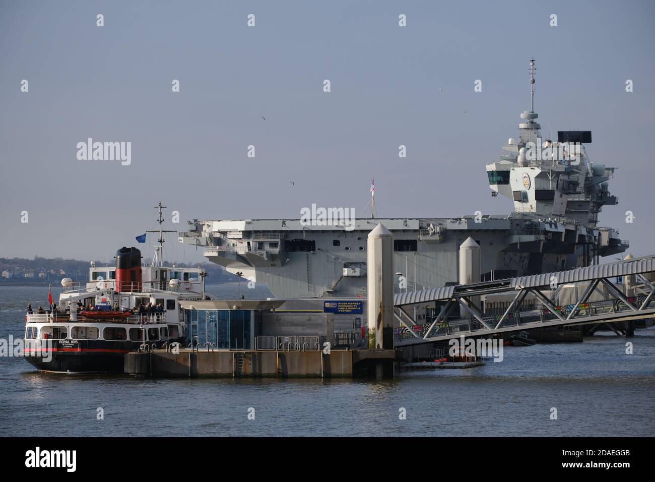 The mersey ferry Royal Iris dwarfed by the Royal Navy's new aircraft ...