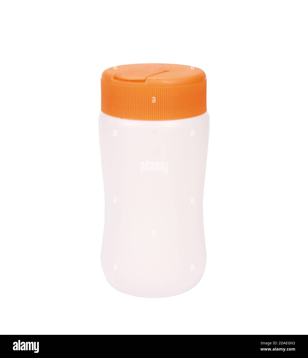 Child water bottle with an orange cap isolated on a white background ...