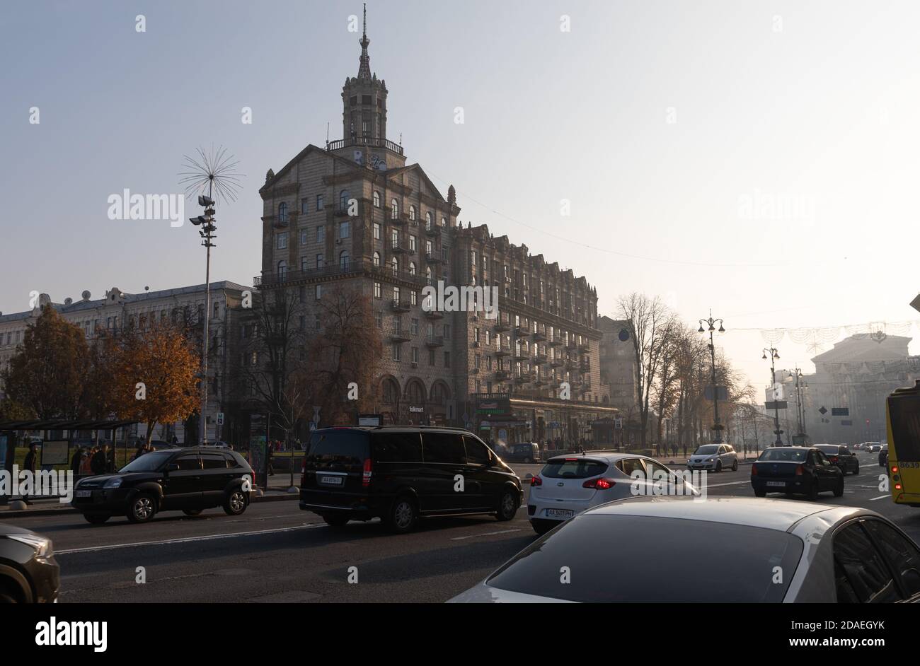KYIV, UKRAINE - Nov. 10, 2018: Architecture of Kyiv in evening time ...
