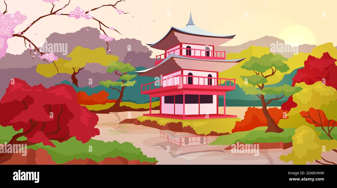 Japanese pagoda flat color vector illustration Stock Vector Image & Art ...