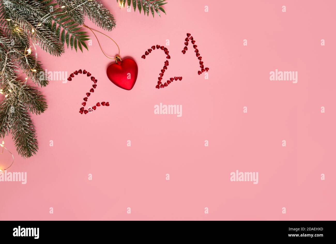 flat masonry of New Year's branches with the number 2021 Stock Photo ...