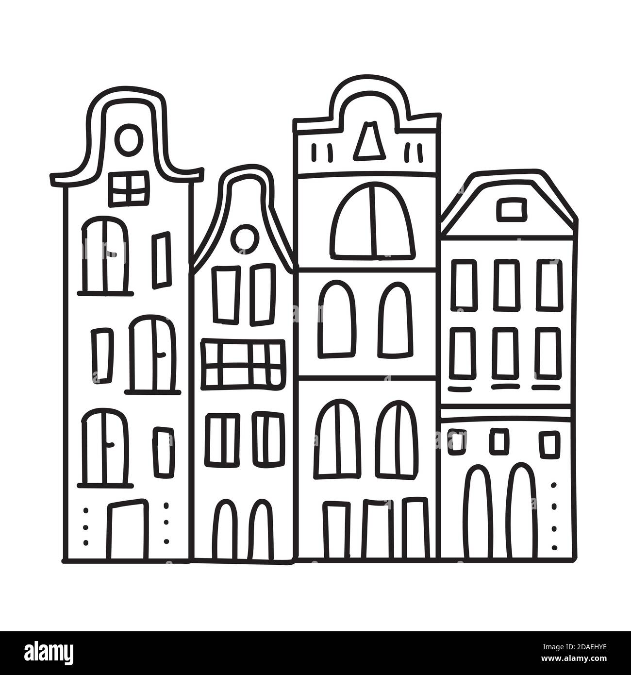 Amsterdam Houses Drawing Lines Amsterdam Original Linocut Print,
