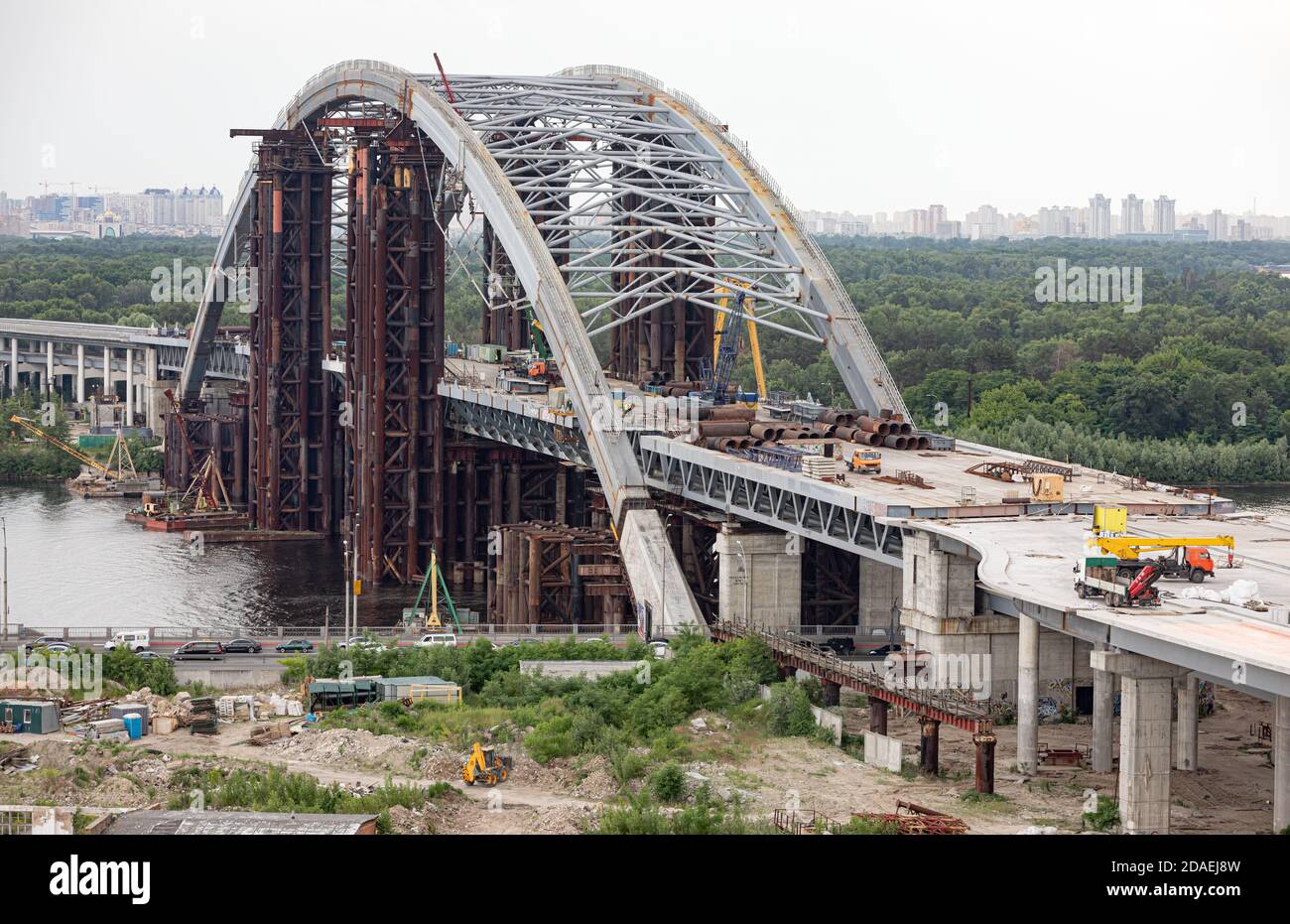 KYIV, UKRAINE - Jun 04, 2019: Construction of the Podolsky bridge in ...
