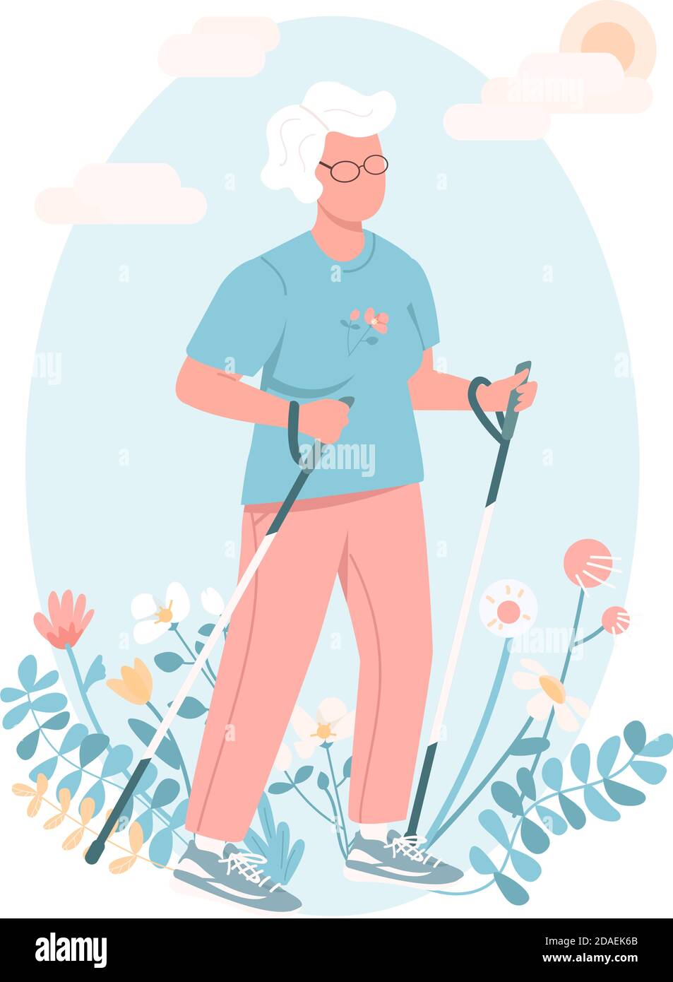 Active elderly female flat color vector faceless character Stock Vector ...