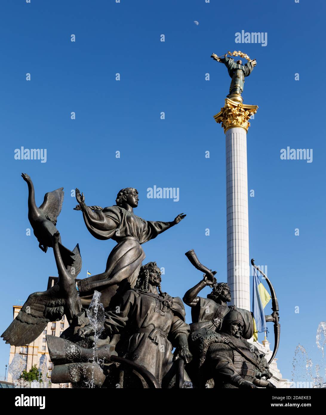 KIEV, UKRAINE - May 03, 2017: Statue of Founders of Kiev and ...