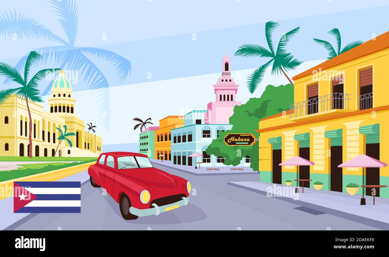 Cuban old street flat color vector illustration Stock Vector Image ...